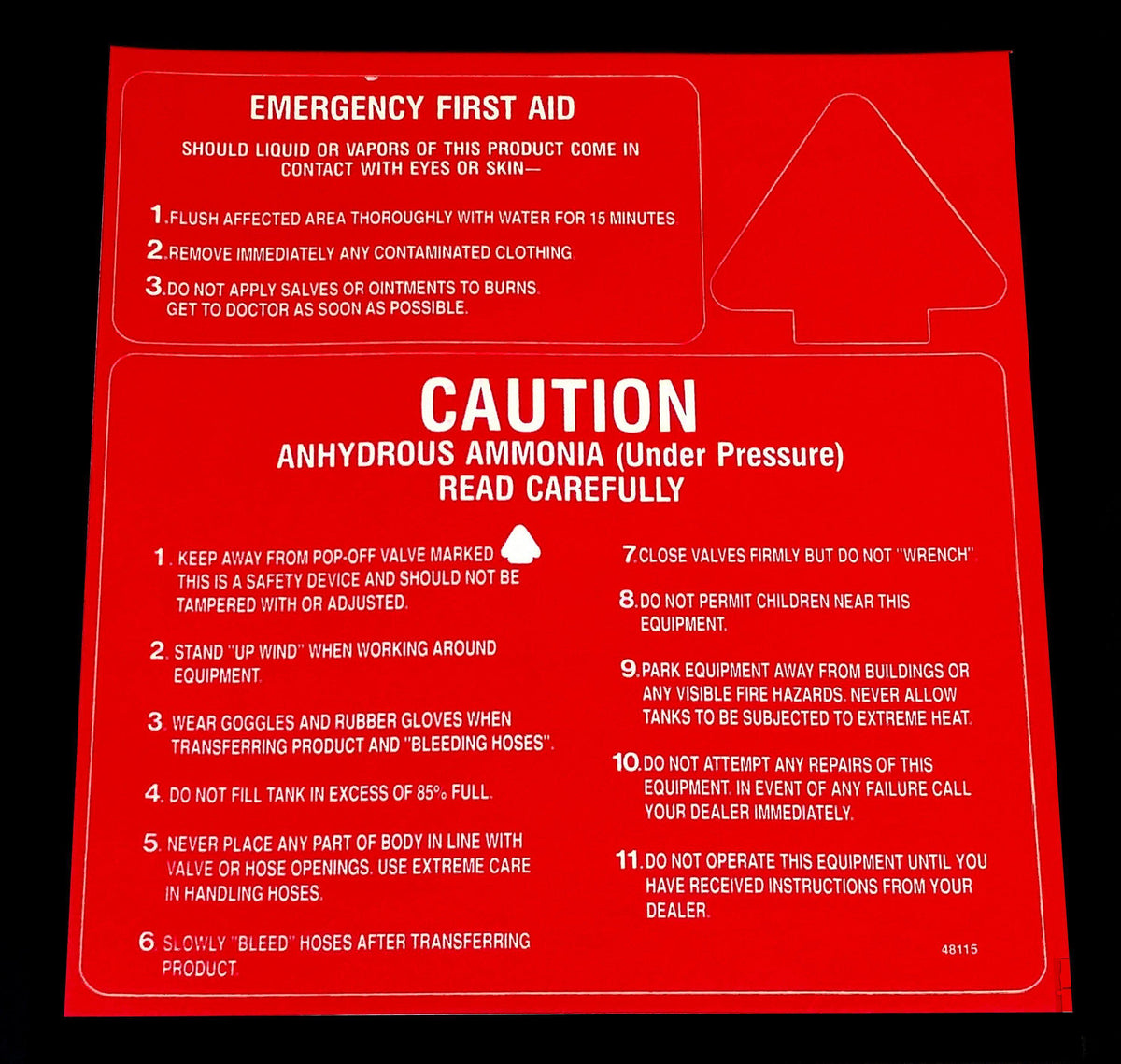 Decal - 3 Point CAUTION/FIRST AID - White on Red - NH3 Safety Decal ...