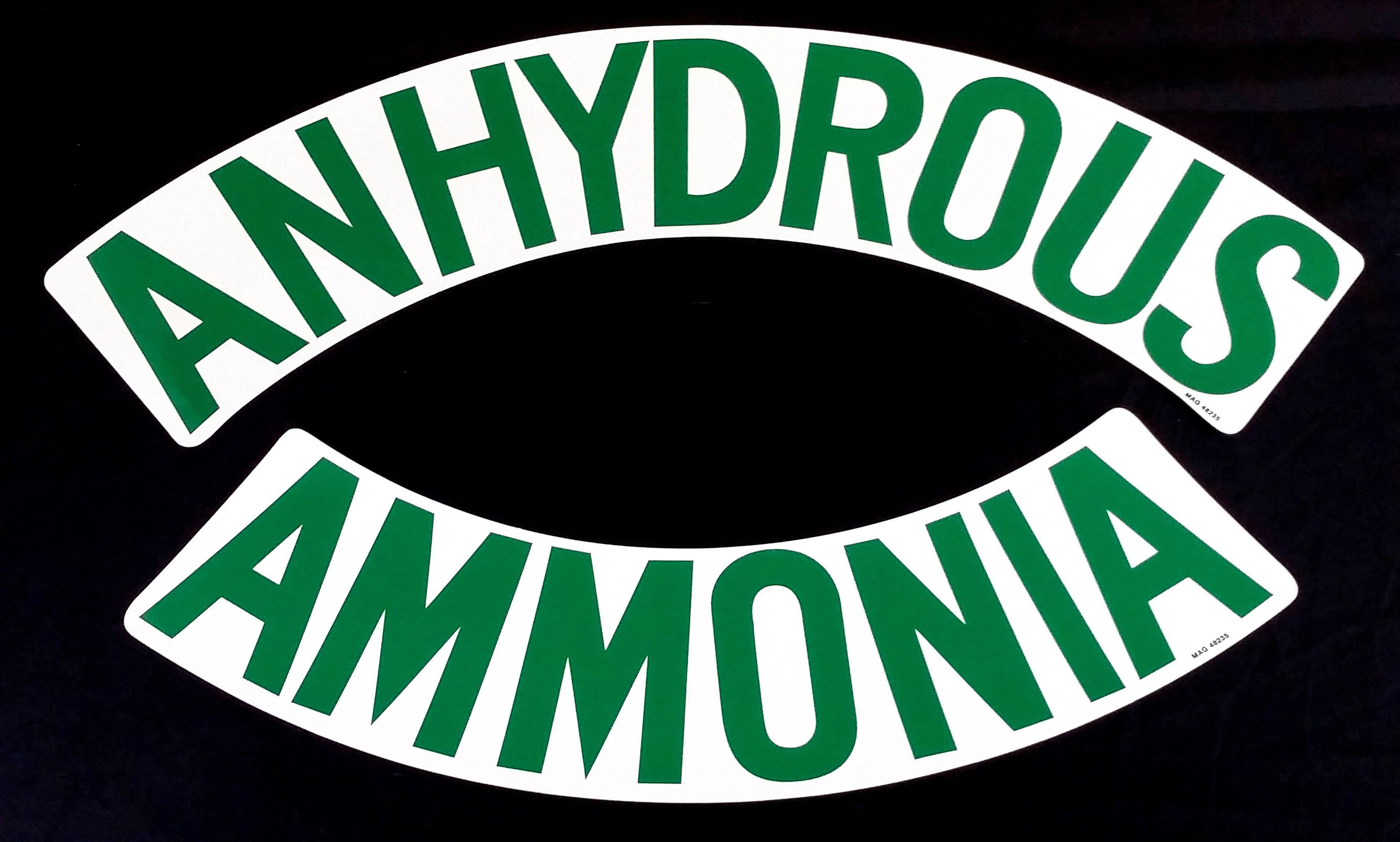Decal - ANHYDROUS AMMONIA (Curved) - Green on White - NH3 Safety Decal ...
